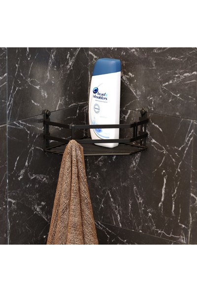 Tekno-tel Tek Katlı Banyo Köşe Rafı Mat Siyah Es077H Tekno-tel Tek Katlı Banyo Köşe Rafı Mat Siyah Es077H