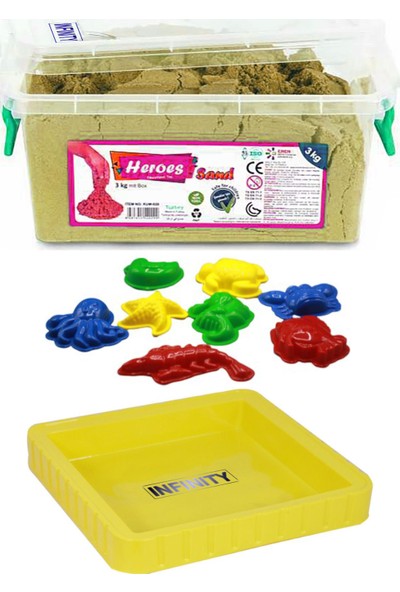 Heroes Kinetik Kum + Büyük Kum Havuzu ve Deniz Canlıları Kum Kalıpları Seti 3000 gr