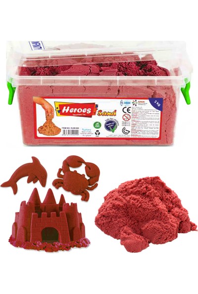 Heroes Kinetik Kum Kırmızı + Büyük Kum Havuzu ve Deniz Canlıları Kum Kalıpları Seti