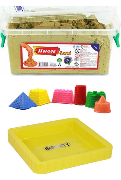 Heroes Kinetik Kum Naturel + Büyük Kum Havuzu ve Kale Kum Kalıpları Seti