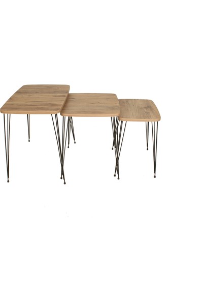 Renk Mobilya Paris 3'lü Zigon Sehpa Antik Çam Desenli Metal Ayaklı Renk Mobilya Paris 3'lü Zigon Sehpa Antik Çam Desenli Metal Ayaklı