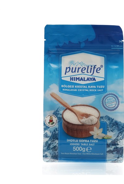 Purelife Himalaya Tuzu - İnce İyotlu Kristal Kaya Tuzu Beyaz 500g Purelife Himalaya Tuzu - İnce İyotlu Kristal Kaya Tuzu Beyaz 500g