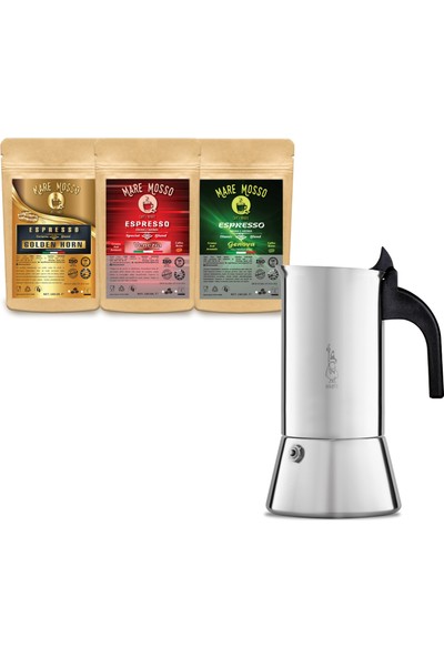 Bıalettı Moka Pot Venus Inductıon 4 Cup + 100 gr + 3 Paket Espresso Kahve Bıalettı Moka Pot Venus Inductıon 4 Cup + 100 gr + 3 Paket Espresso Kahve