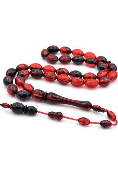 Murty99 Usta Işi Arpa Kesim Kırmızı Siyah Uçak Camı Tesbih Iri Boy