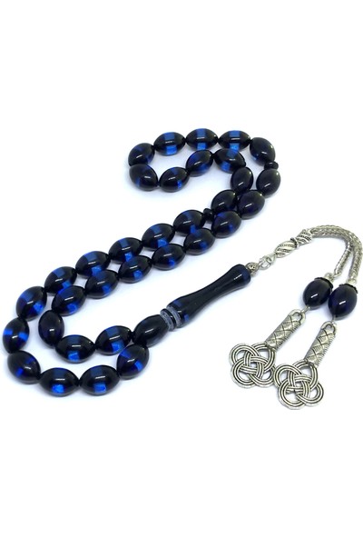 Midyat Nurtaş Gümüş Mavi Sürmeli Toz Kehribar Tesbih