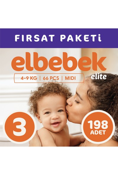 Elbebek Elite Bebek Bezi 3 Numara Midi 198 Adet Elbebek Elite Bebek Bezi 3 Numara Midi 198 Adet