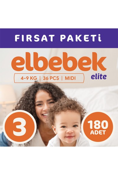 Elbebek Elite Bebek Bezi 3 Numara Midi 180 Adet Elbebek Elite Bebek Bezi 3 Numara Midi 180 Adet