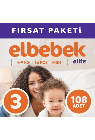 Elbebek Elite Bebek Bezi 3 Numara Midi 108 Adet Elbebek Elite Bebek Bezi 3 Numara Midi 108 Adet