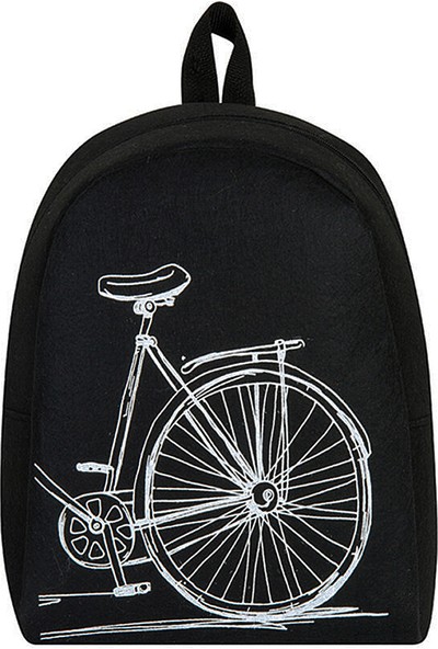 Fly Color Bags Keçe Bisiklet Desenli Sırt Çantası Siyah