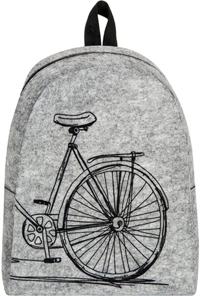 Fly Color Bags Keçe Gri Bisiklet Desenli Sırt Çantası