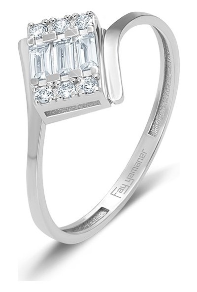 Fay Yamaner Beyaz Altın Çapraz Baget Yüzük