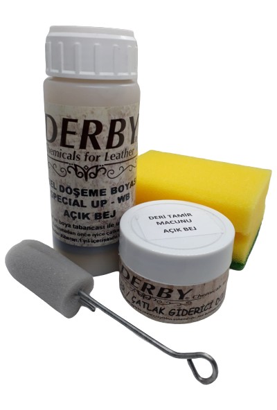 Derby Açık Bej Oto Döşeme Boyası ve Açık Bej Deri Tamir Macunu Derby Açık Bej Oto Döşeme Boyası ve Açık Bej Deri Tamir Macunu