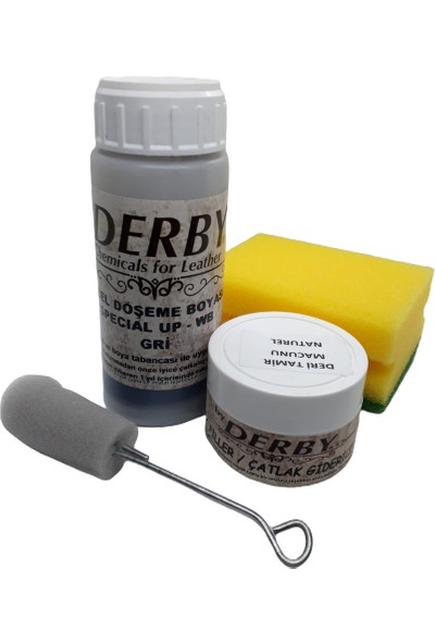 Derby Gri Oto Döşeme Boyası ve Natural Deri Tamir Macunu Derby Gri Oto Döşeme Boyası ve Natural Deri Tamir Macunu