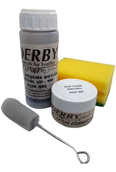 Derby Açık Gri Oto Döşeme Boyası ve Açık Gri Deri Tamir Macunu Derby Açık Gri Oto Döşeme Boyası ve Açık Gri Deri Tamir Macunu