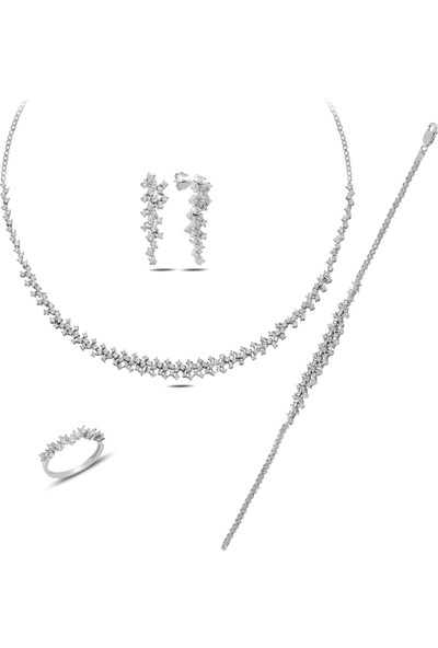 Barış Takı 925 Ayar Gümüş Pırlanta Montür Su Yolu Kolye - Bileklik - Küpe - Yüzük