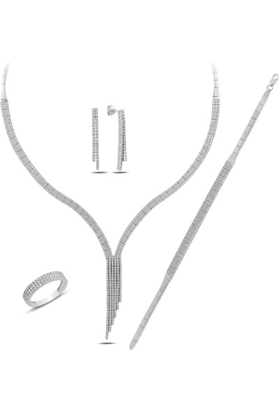 Barış Takı 925 Ayar Gümüş Salkım 3 Sıra Su Yolu Kolye - Bileklik - Küpe - Yüzük Barış Takı 925 Ayar Gümüş Salkım 3 Sıra Su Yolu Kolye - Bileklik - Küpe - Yüzük
