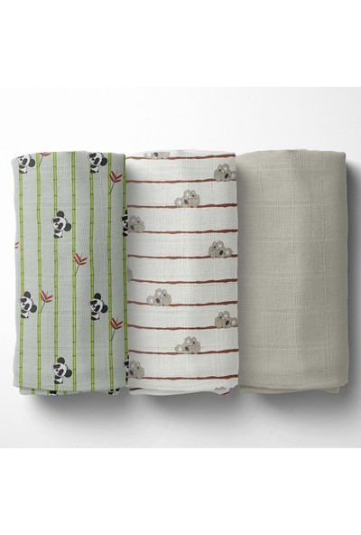 Poema & Rosa 3'lü Kutu Müslin Örtü 110 cm x 80 cm - Panda Koala Poema & Rosa 3'lü Kutu Müslin Örtü 110 cm x 80 cm - Panda Koala