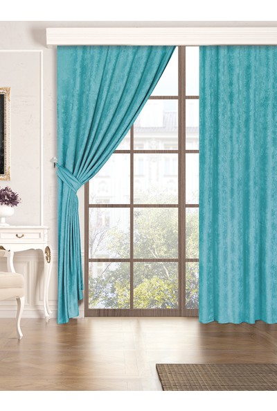 Belnido Home Turkuaz Hazır New Soft Fon Perde 100x270 Tek Kanat