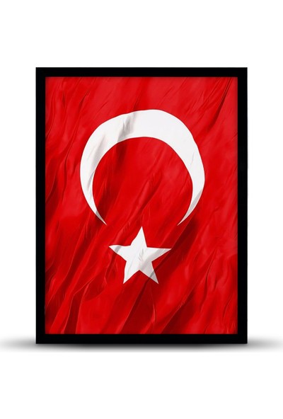Bi'aldım Türk Bayrağı 30 x 40 cm Büyük Boy Siyah Renk Çerçeve