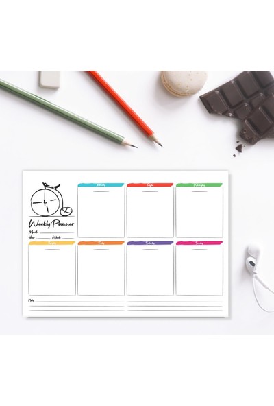 Bi'aldım A4 Boy Haftalık Planlayıcı Sümen Bisiklet Saat Renkli Tasarımlı