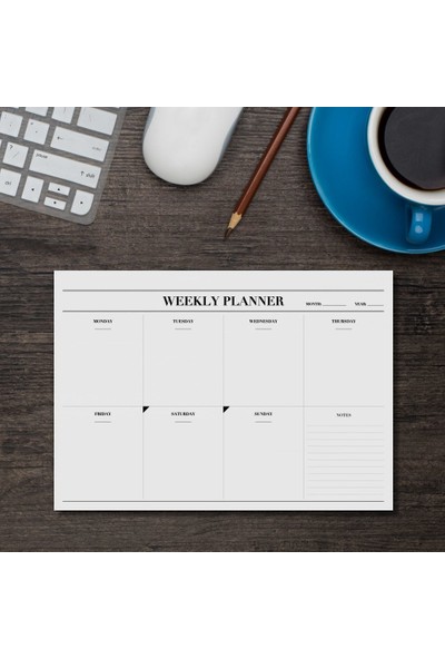 Bi'aldım A4 Boy Haftalık Planlayıcı Sümen Siyah Beyaz Tasarım