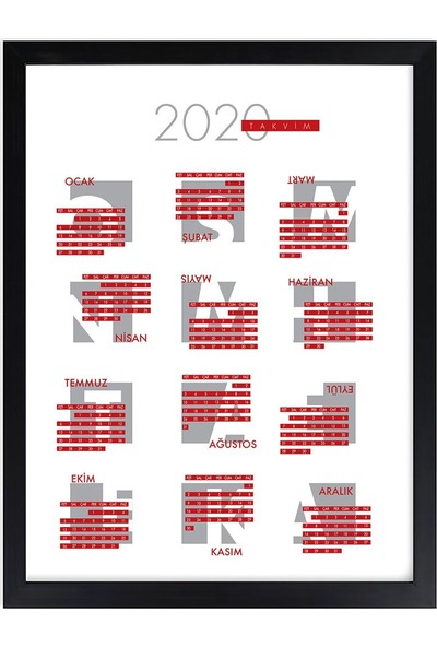 Bi'aldım Çerçeveli Duvar Takvimi 2020 Gri Renk