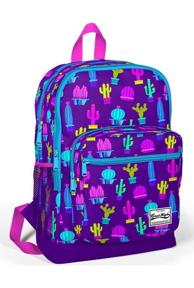 Coral High Dört Gözlü Saksıda Kaktüsler Kız Çocuk İlkokul Sırt Çantası Mor