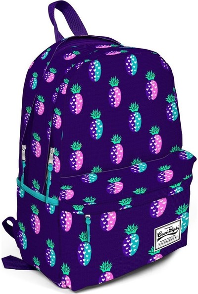 Coral High Üç Gözlü Mor Ananas Desenli Okul ve Günlük Sırt Çantası 15,6 Inc Laptop Bölmeli