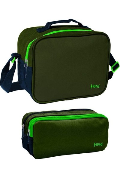 iBag Yeşil lacivert Tek Bölme Beslenme ve Kalem Çantası Seti