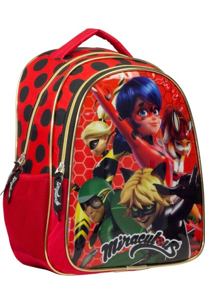 Miraculous Karakterleri Kırmızı İlkokul Sırt Çantası Kız Çocuk İki Bölmeli