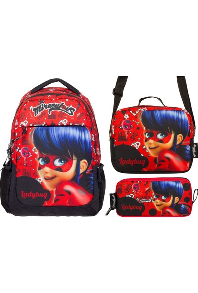 Miraculous Ladybug Kırmızı siyah Kız Çocuk İlkokul Çanta Seti