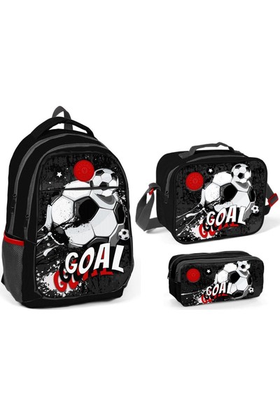 Yaygan Kids Futbol Baskılı Beyaz siyah İlkokul ve Ortaokul Çanta Seti