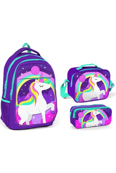 Yaygan Kids Unicorn Baskılı Mor İlkokul ve Ortaokul Çanta Seti