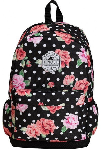 Yaygan Epique Siyah Gül Desenli Kız Okul ve Günlük Sırt Çantası Üç Bölmeli