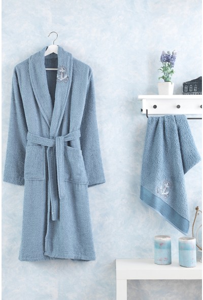 Özenev Gredel 2 Parça Erkek Bornoz Seti Indigo Özenev Gredel 2 Parça Erkek Bornoz Seti Indigo