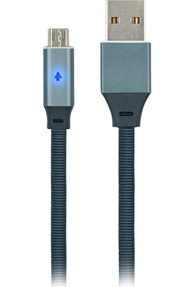 MF Product Jettpower 0019 Metal Başlıklı Örgülü 2.4A LED Göstergeli Micro USB Hızlı Şarj Kablosu 1.2 m Gri
