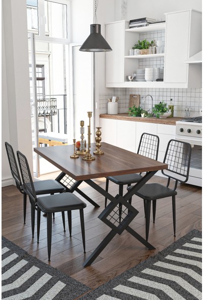 Wood House Berlingo Yemek Masası Takımı Ceviz Wood House Berlingo Yemek Masası Takımı Ceviz