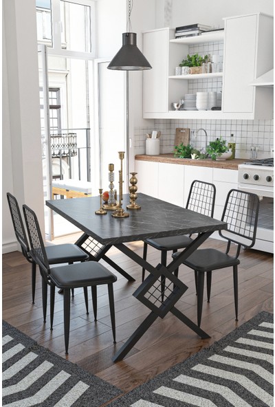 Wood House Berlingo Yemek Masası Takımı Mermer Desenli Wood House Berlingo Yemek Masası Takımı Mermer Desenli