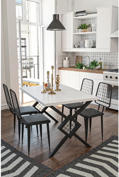 Wood House Berlingo Yemek Masası Takımı Beyaz Wood House Berlingo Yemek Masası Takımı Beyaz