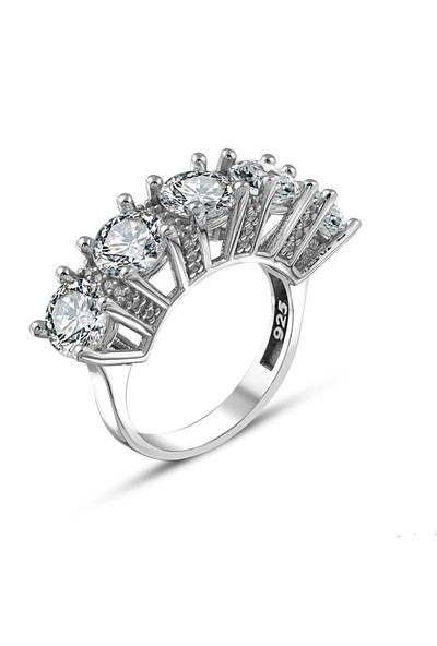 Swarovski 925 Ayar Gümüş Fantezi Beş Taş Yüzük 15