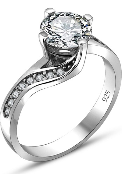 Swarovski 925 Ayar Gümüş Tek Taş Fantezi Yüzük 18