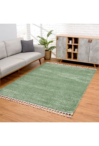Ponciko Yumuşak Dokulu Düz Desenli Yeşil Renk Pulpy Shaggy Halı 80 x 150 cm