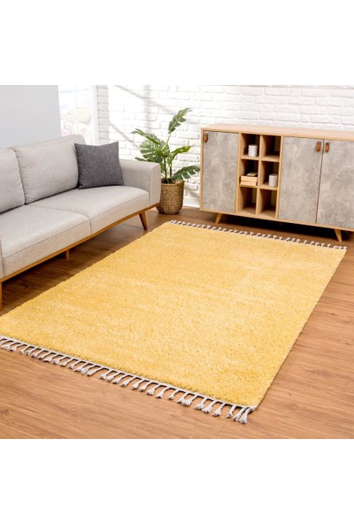 Ponciko Yumuşak Dokulu Düz Desenli Sarı Renk Pulpy Shaggy Halı 80 x 150 cm