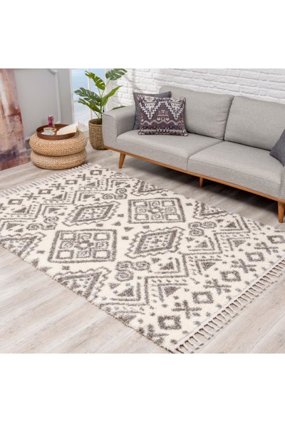 Ponciko Yumuşak Dokulu Karışık Desenli Krem Pulpy Shaggy Halı 70 x 140 cm