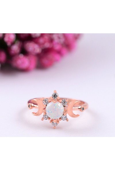 Armes Silver Opal Ay Ayarlanabilir 925 Ayar Gümüş Kadın Yüzük