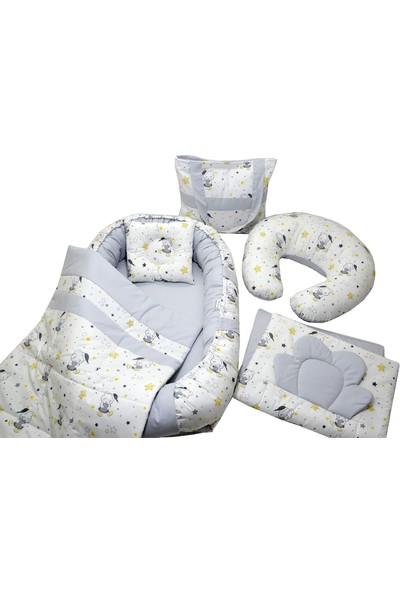 Berababy Babynest Emzirme Yastıklı Gri Ayıcık Model Bebek Yuvası 6 Parça Set