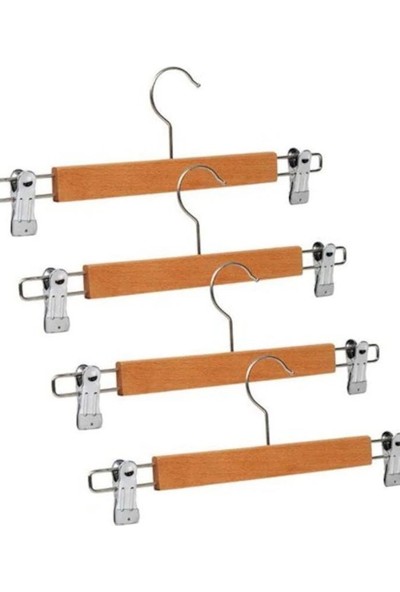Morponi 10'lu Elbise Askısı Ahşap Askılık Mandallı Etek Askısı