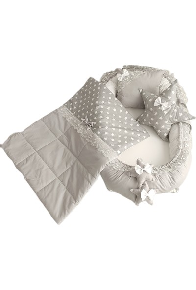 Bebekatölyesi Gri Kurdela Detay Babynest 4'lü Set