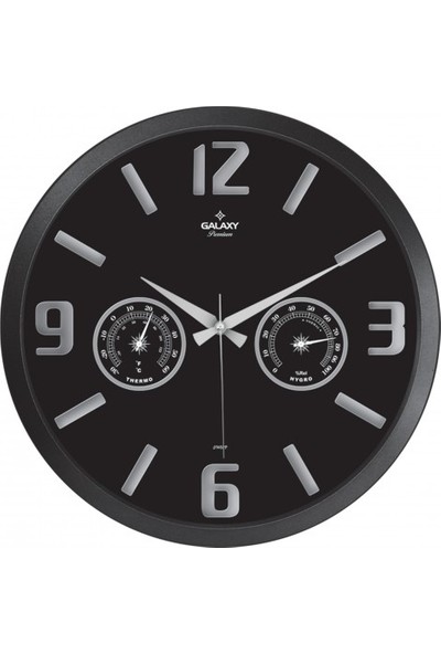İş Saat Termometre ve Higometreli ve Kabartma Rakamlı Lüks Duvar Saati İş Saat Termometre ve Higometreli ve Kabartma Rakamlı Lüks Duvar Saati