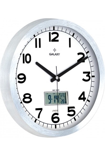 İş Saat Takvimli Termometreli Higometreli Alüminyum Çerçeveli Lüks Duvar Saati
